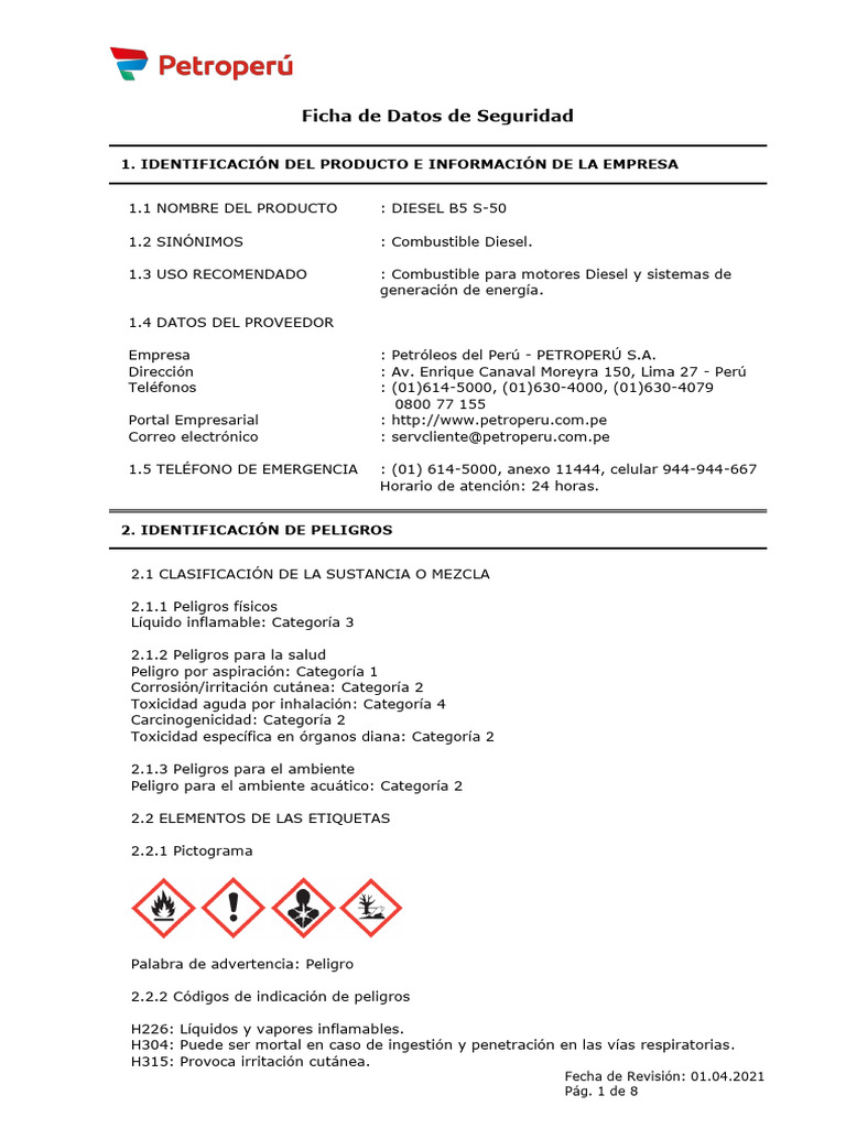 Hojas MSDS Productos Químicos | PDF | Agua | Combustión
