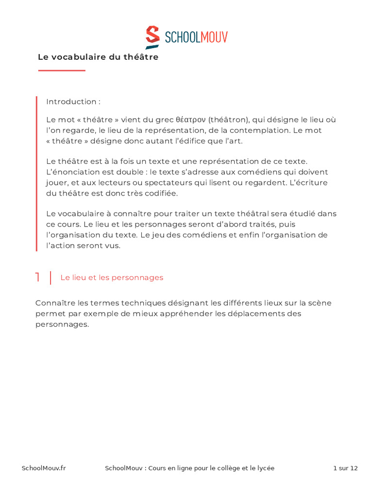 Vocabulaire essentiel du théâtre | PDF | Théâtre | Acteur