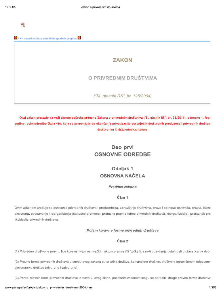 Zakon o Privrednim Druc5a1tvima | PDF