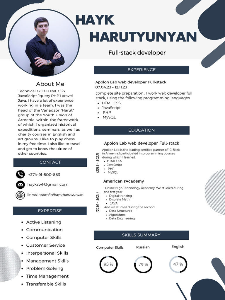 Cv Hayk Harutyunyan Pdf Computer Programming Hypertext