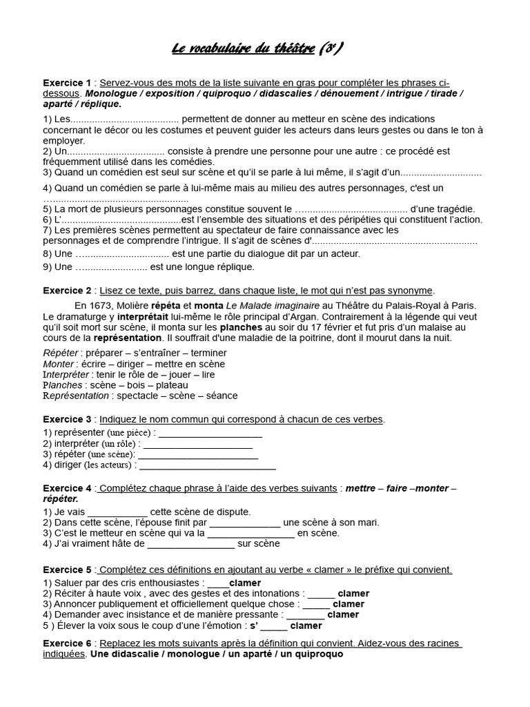 Vocabulaire du Théâtre pour 3ème | PDF | Acteur | Théâtre