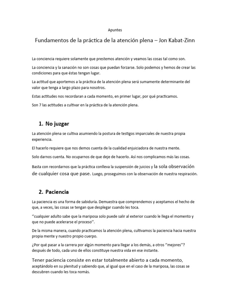7 Actitudes Atención Plena Pdf Experiencia Mente