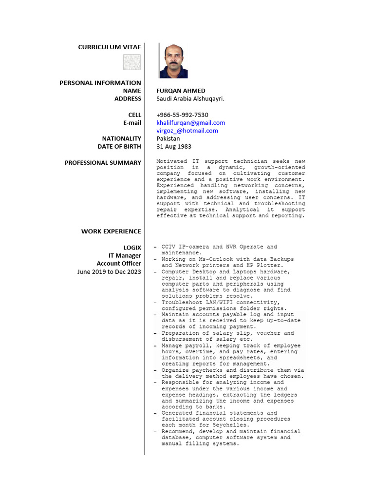 Furqan CV 2024-1 | Download Free PDF | Computer Network | Computer Hardware
