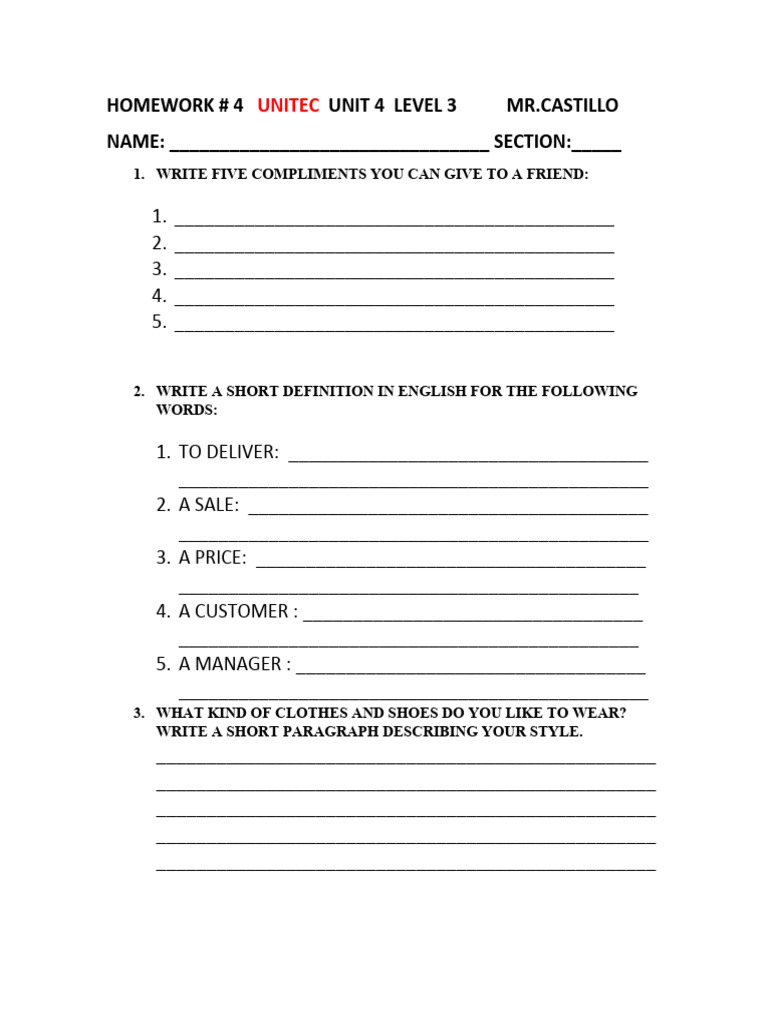 Homework #4 Level 3 Unit 4 Ed | PDF