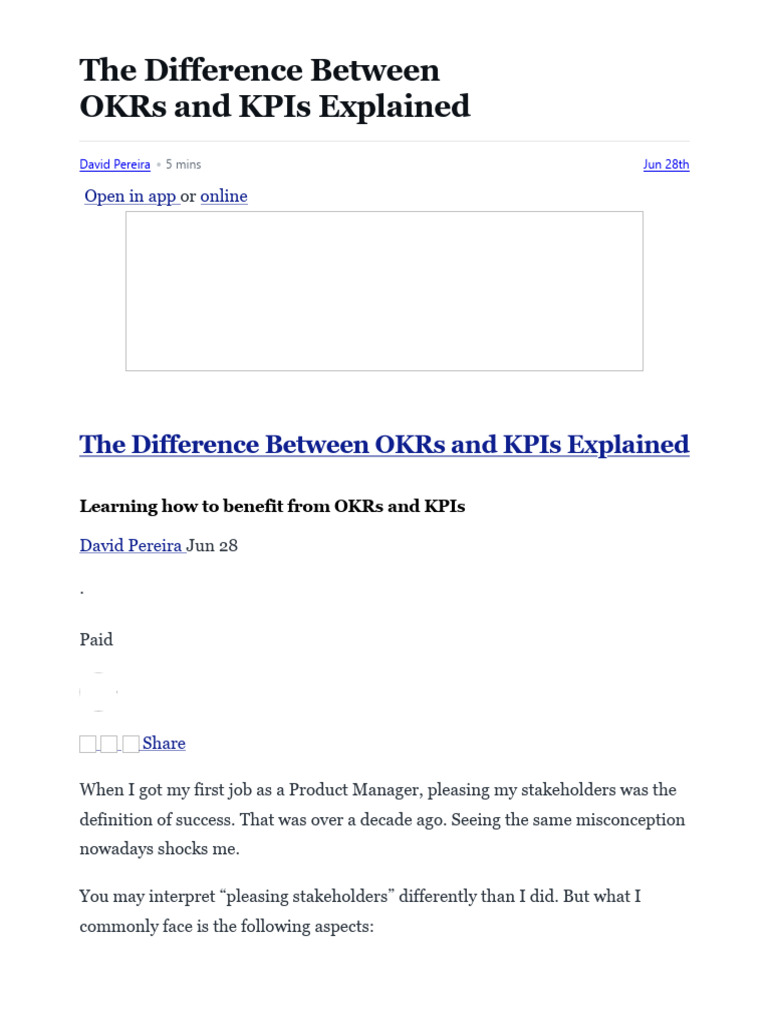 The Difference Between OKRs and KPIs Explained | PDF | Performance ... The Difference Between OKRs and KPIs Explained | PDF | Performance ...