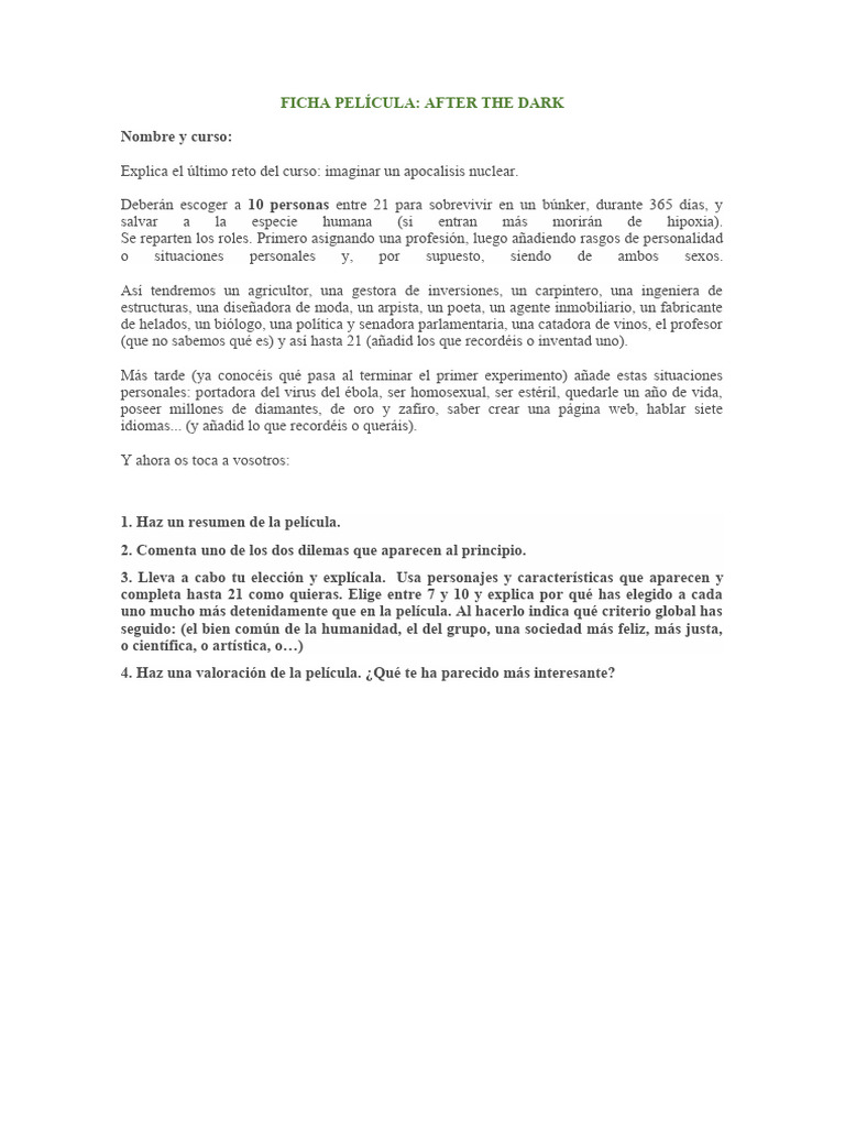 Ficha After The Dark | PDF