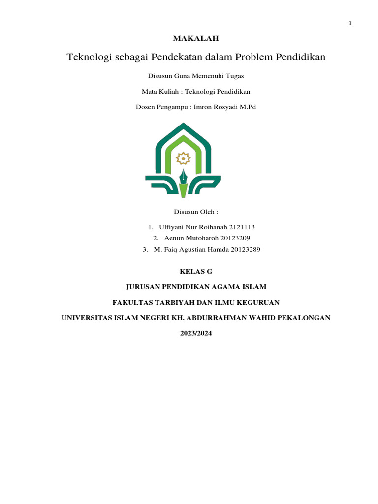 Kel 2 Teknologi Sebagai Pendekatan Dalam Problem Pendidikan | PDF