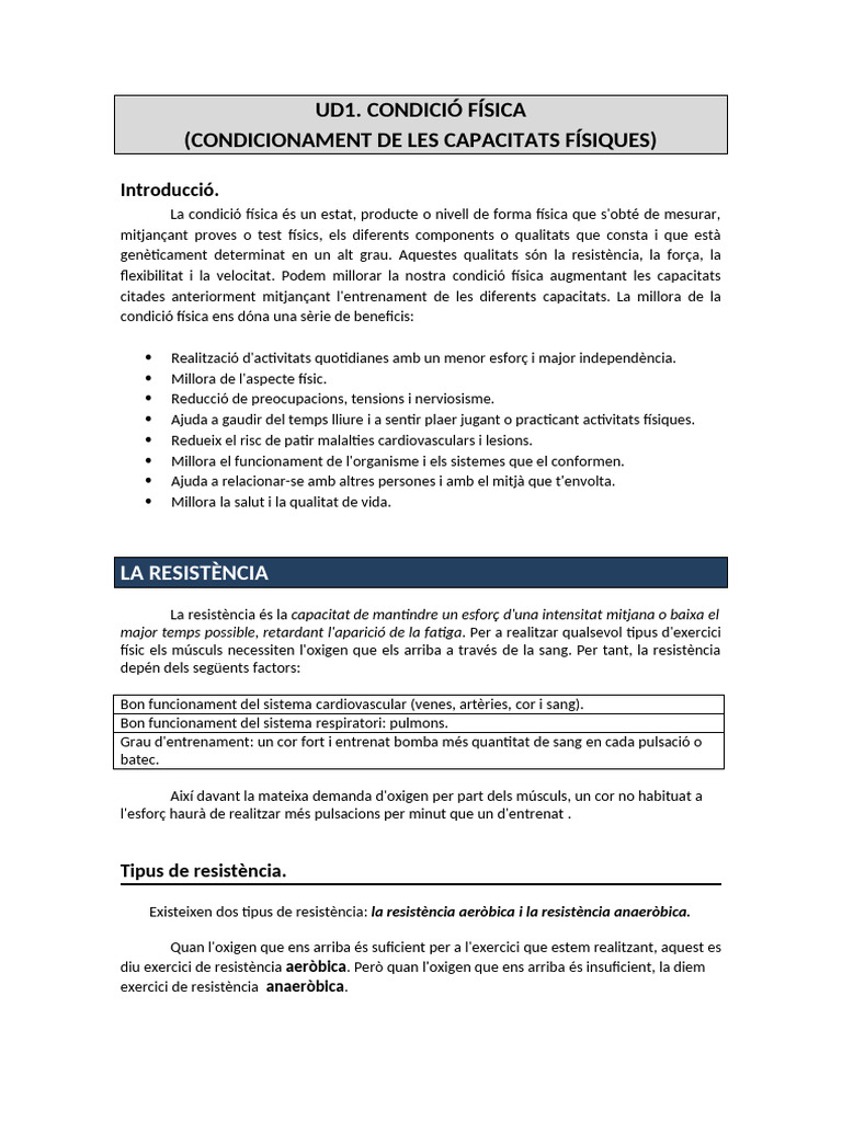 UD1. Teoria Condició Física | PDF
