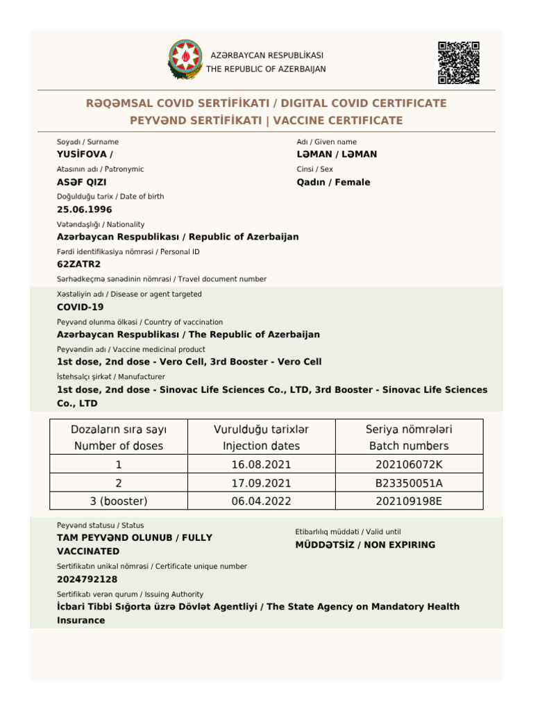 Peyvend Sertifikati Sars Cov 2 | PDF