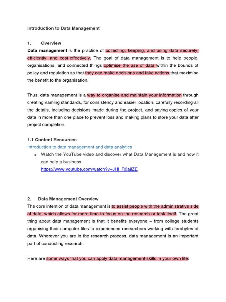 Introduction To Data Management - Week 1 - 2024 | PDF | Databases | Data