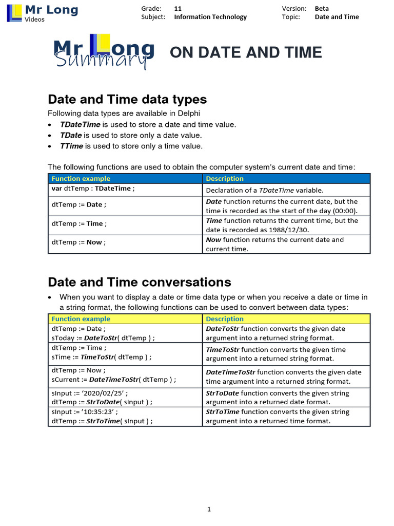 Date and Time MR Long Summary | PDF | Data Type | Parameter (Computer ... Date and Time MR Long Summary | PDF | Data Type | Parameter (Computer ...