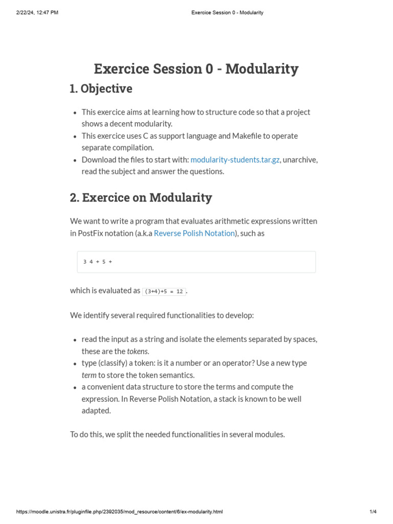 Exercice Session 0 - Modularity | Download Free PDF | Parameter (Computer Programming) | Modular ...