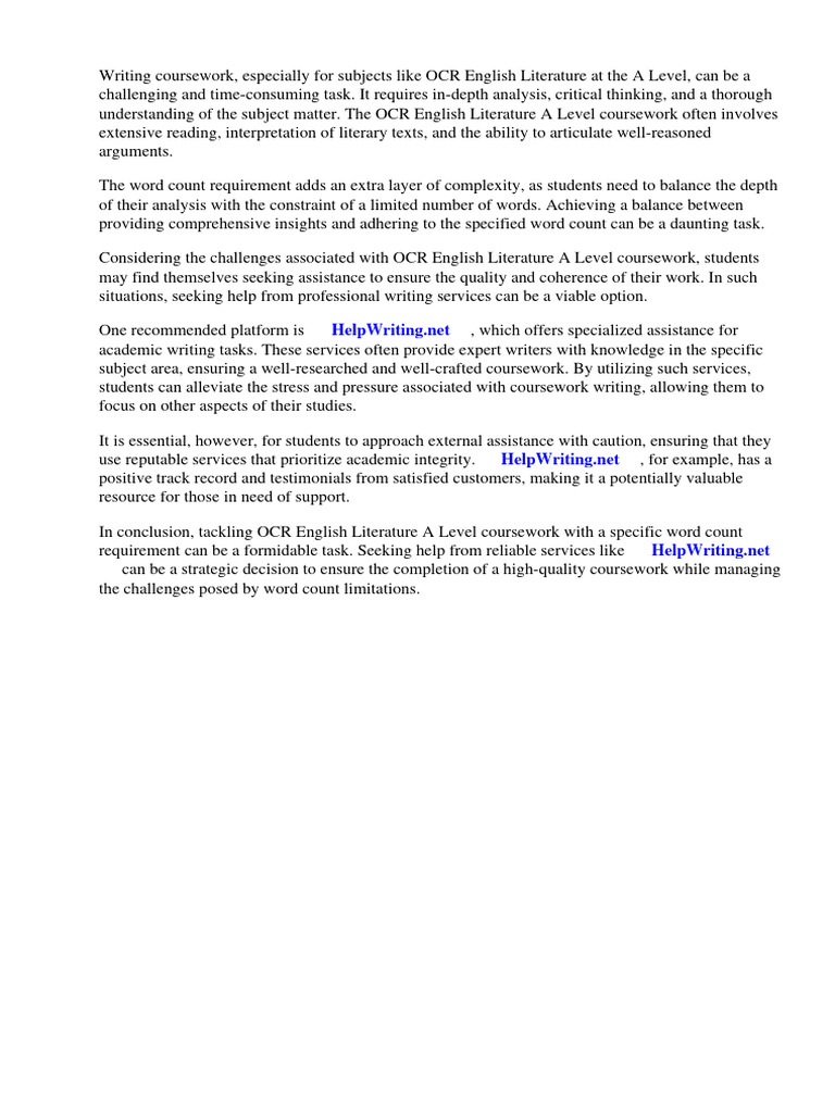 Ocr English Literature A Level Coursework Word Count | PDF