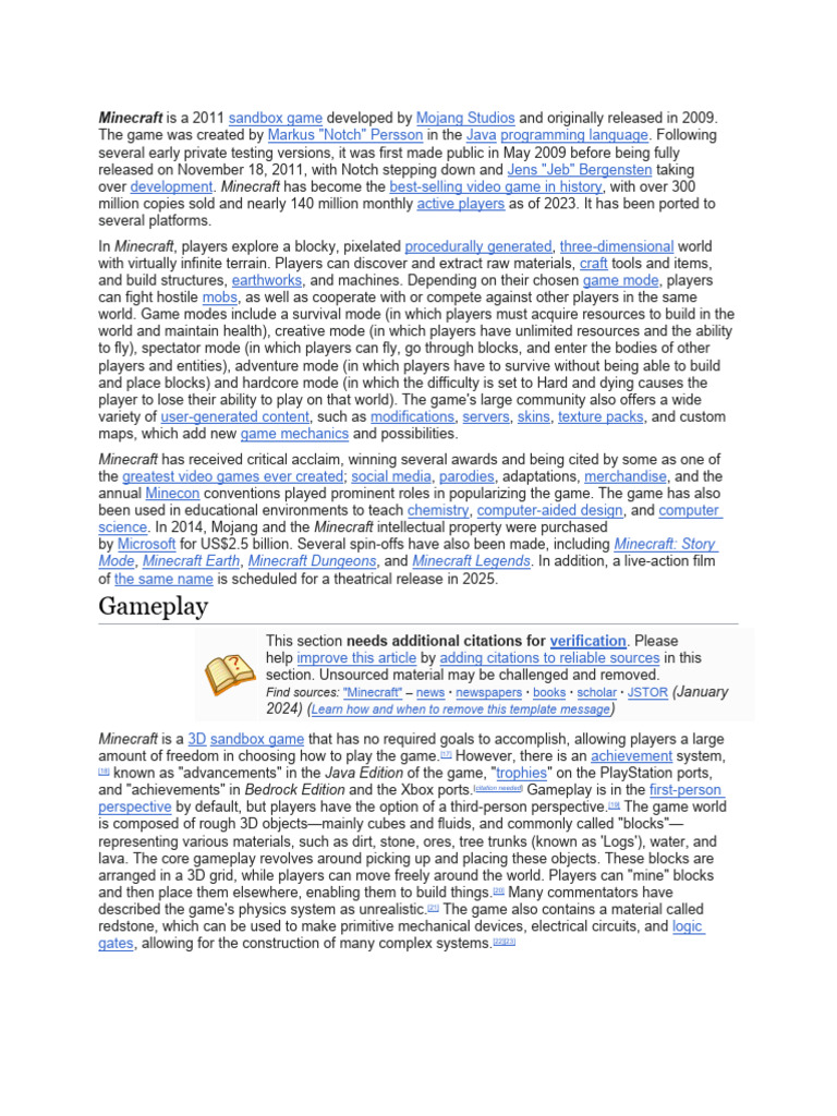 Minecraft: A Sandbox Adventure | PDF | Minecraft