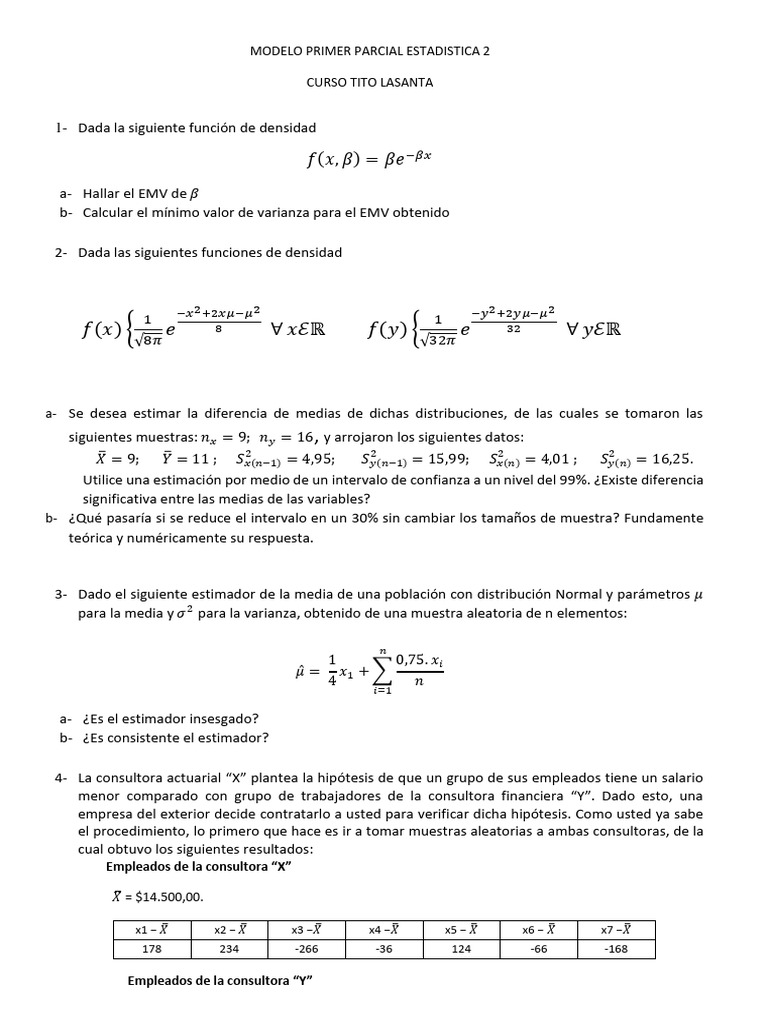 Modelo Primer Parcial Estadistica 2 Lasanta 2C 2023 | PDF | Estimador ...