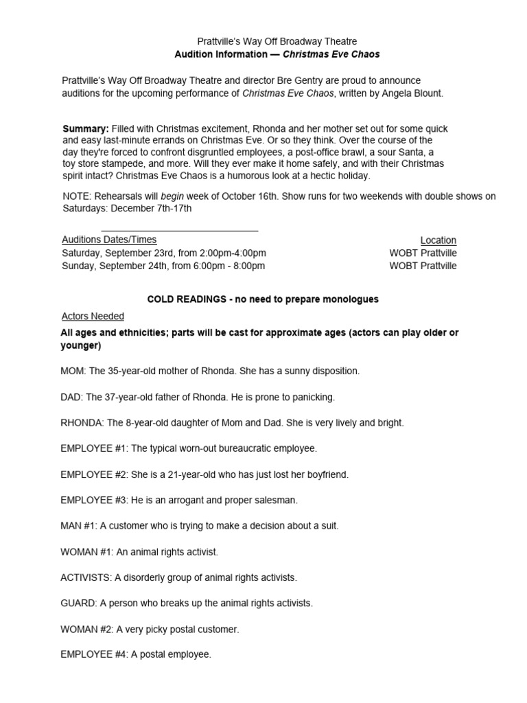 Christmas Eve Chaos Audition Announcement | PDF | December Observances ...