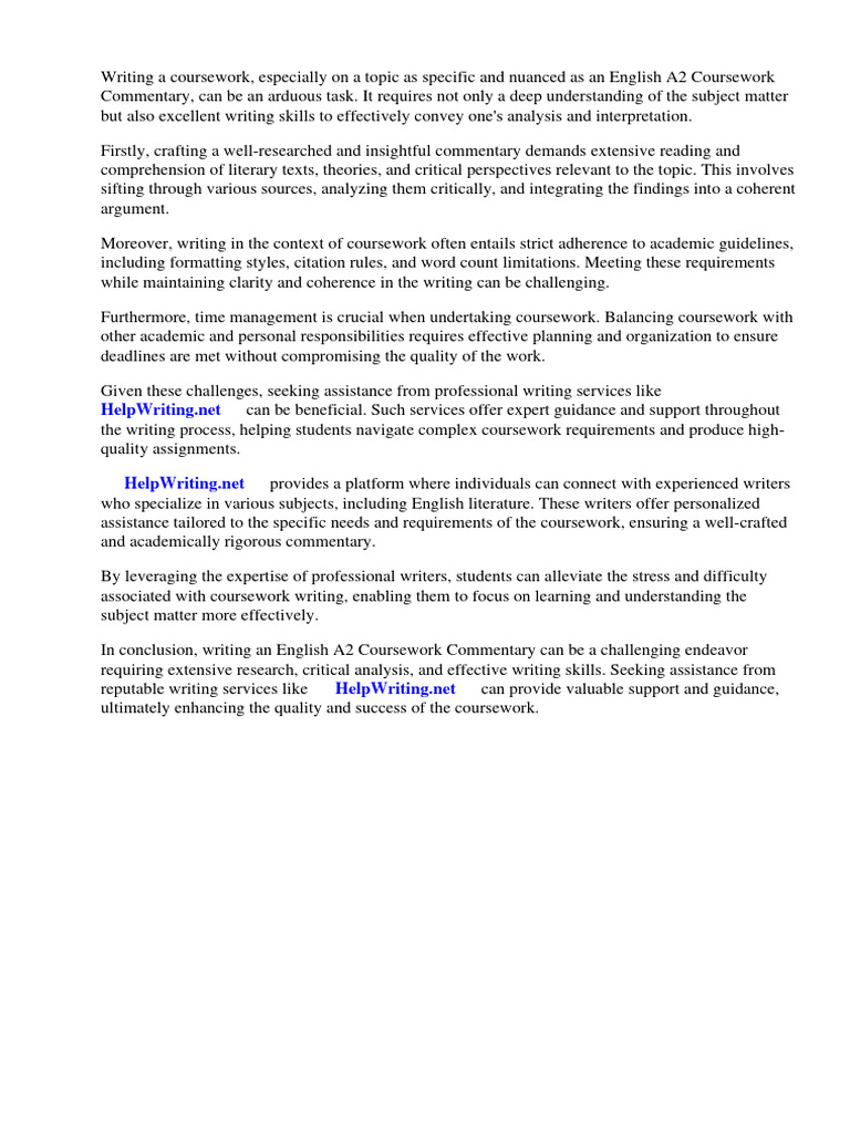 English A2 Coursework Commentary | PDF | Literary Criticism | English ...