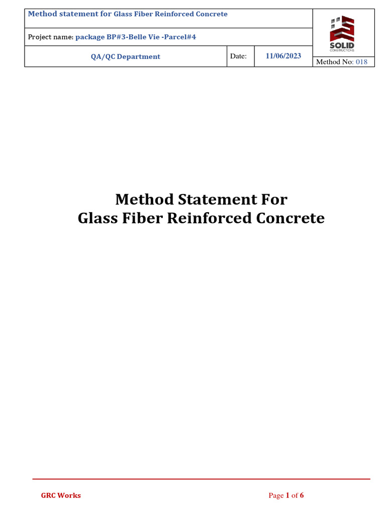 CS Comments - Method Statement For GRC Works | PDF | Concrete | Quality Assurance