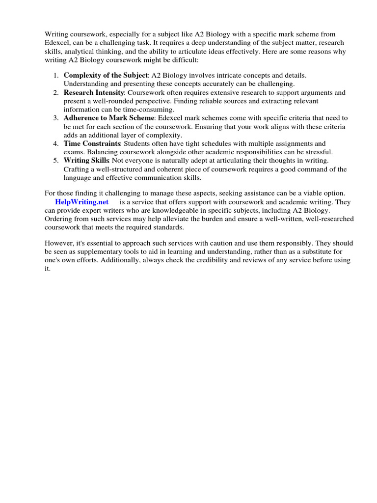 A2 Biology Coursework Edexcel Mark Scheme | PDF | Gce Advanced Level ...