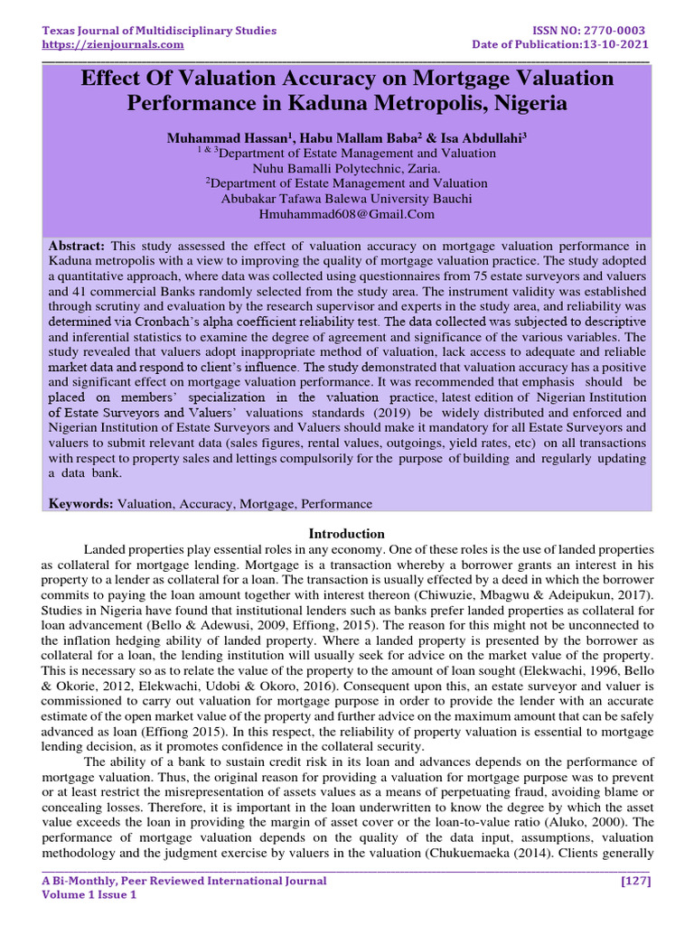 Effect of Valuation Accuracy On Mortgage Valuation Performance | PDF ...
