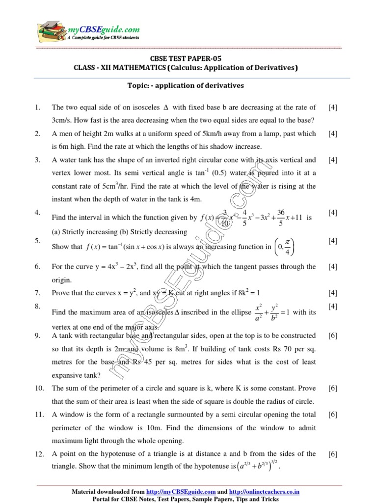 12 Mathematics Calculus Application of Derivatives 05 1 | PDF | Art