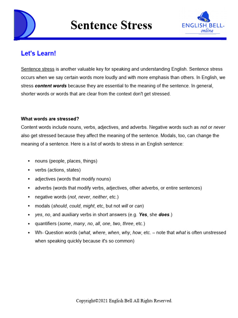 7 - Sentence Stress | PDF | English Language | Verb