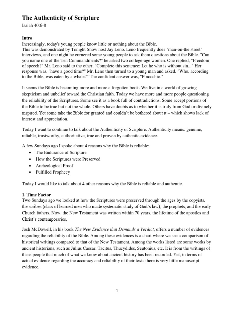 The Authenticity of Scripture (Sermon) - 2 | PDF | Bible | Old Testament