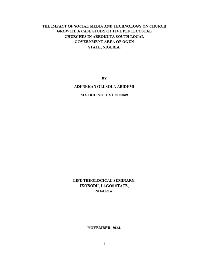 Adenekan Project Work Preliminaries | PDF | Social Media | Popular ...