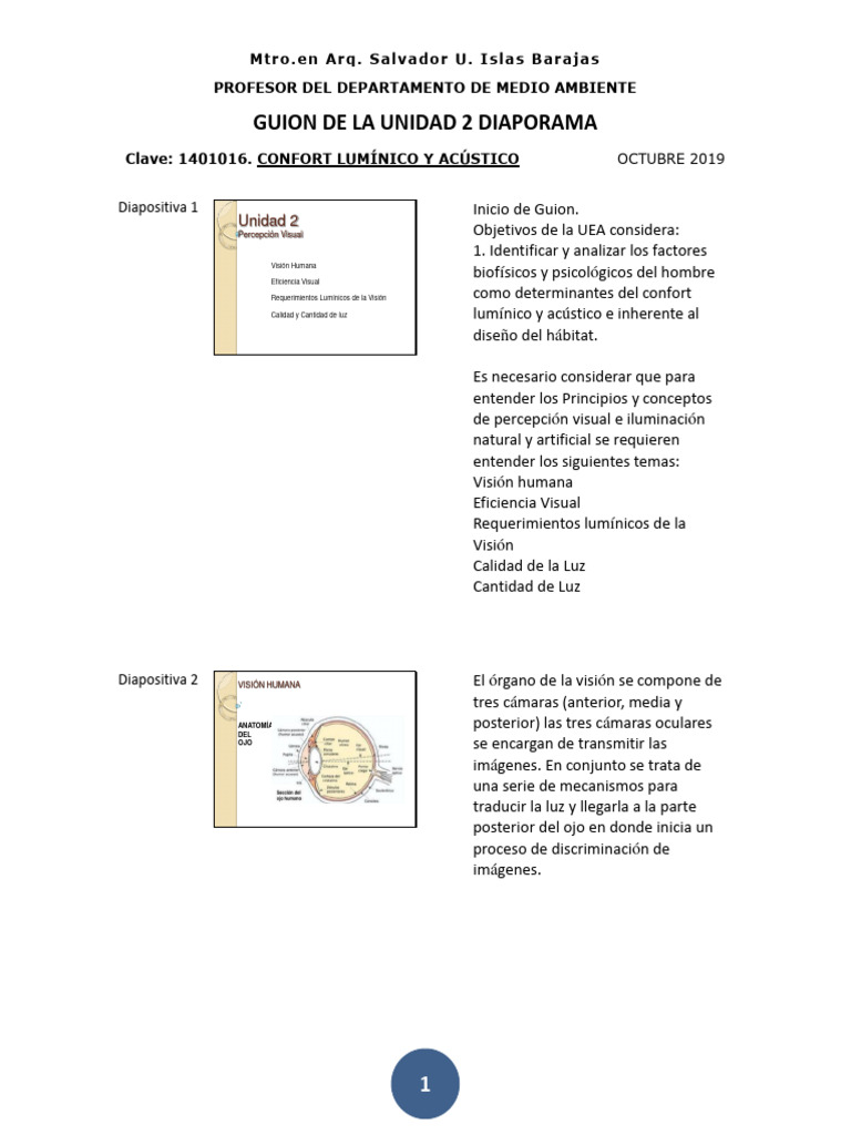 Guion Unidad Confort Luminico | PDF | Percepción visual | Ojo humano