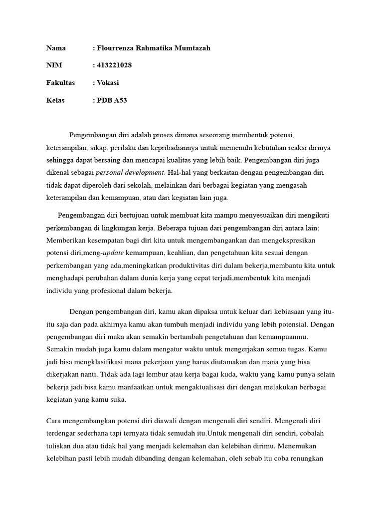 Pentingnya Pengembangan Diri Mahasiswa | PDF | Karier & Perkembangan ...