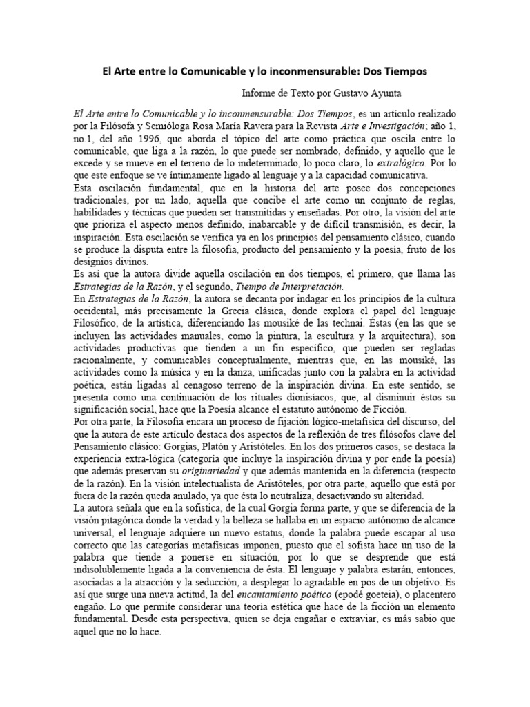 El Arte Entre Lo Comunicable y Lo Inconmensurable | PDF | Aristóteles ...