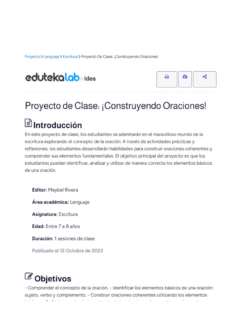 Proyecto de Clase - ¡Construyendo Oraciones! | PDF