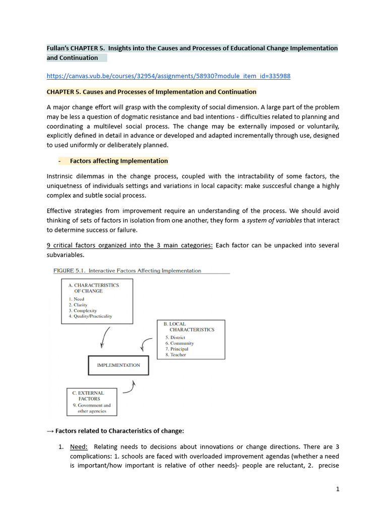 SHARED WEEK 8. Insights Into The Causes and Processes of Educational Change Implementation and ...