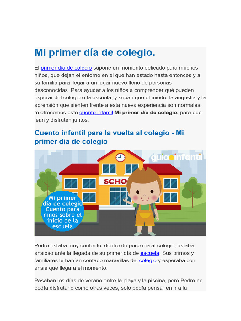 Mi Primer Día de Colegio | PDF