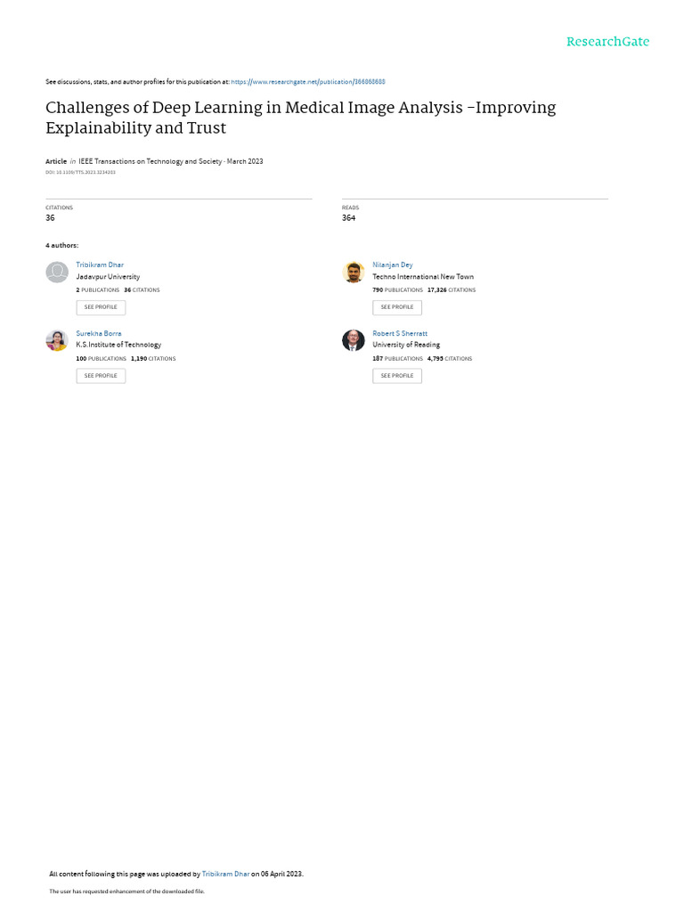 Challenges of Deep Learning in Medical Image Analysis - Improving Explainability and Trust | PDF ...