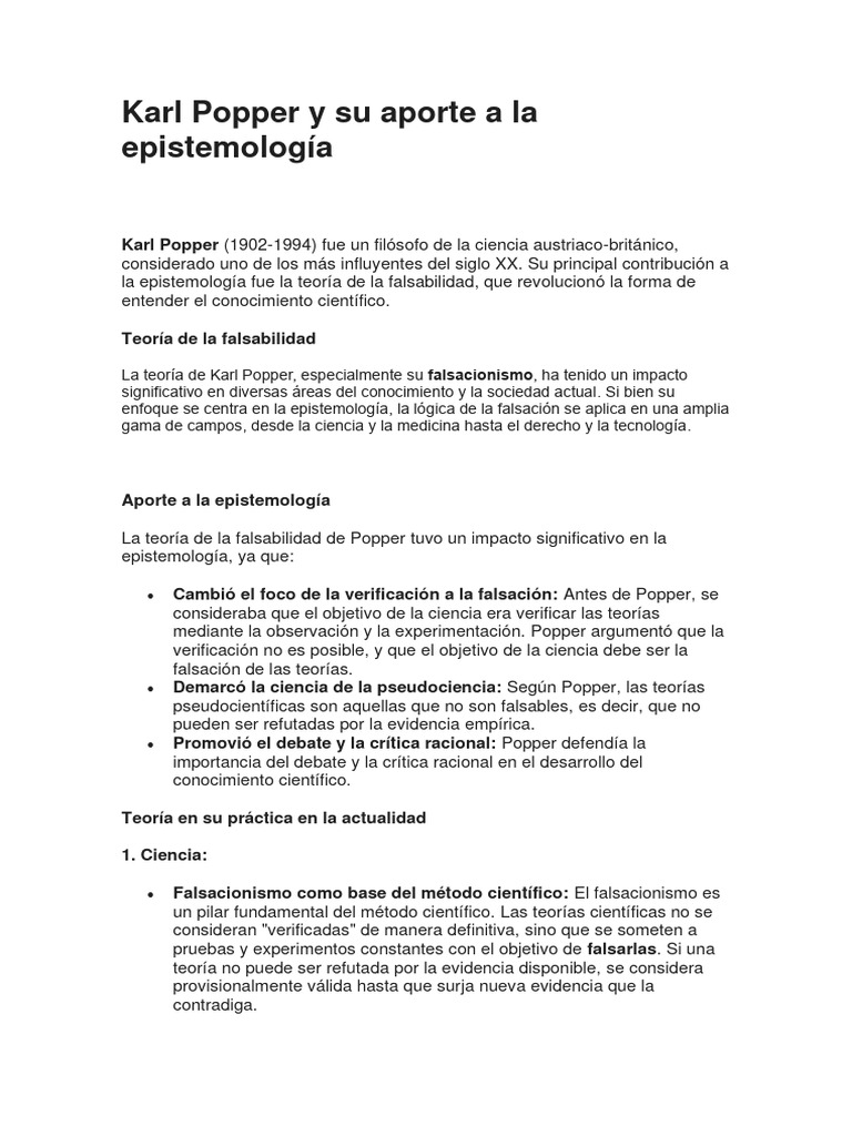 Aporte de Karl Popper a la epistemología | PDF | Karl Popper ...