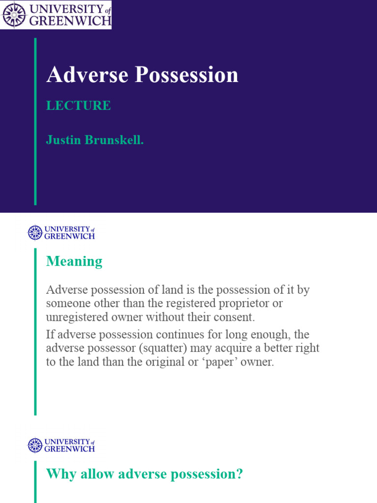 Adverse Possession L 2022pptx | PDF | Adverse Possession | English Law