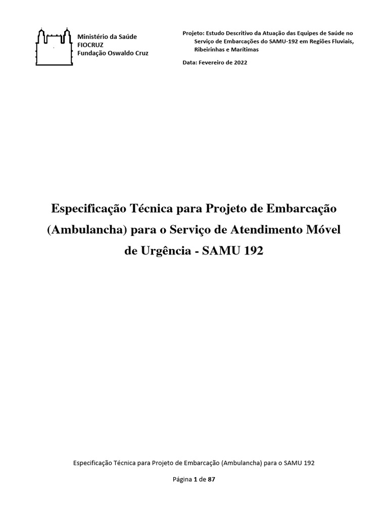Especificacao Tecnica Ambulancha Samu 192 | PDF | Navios