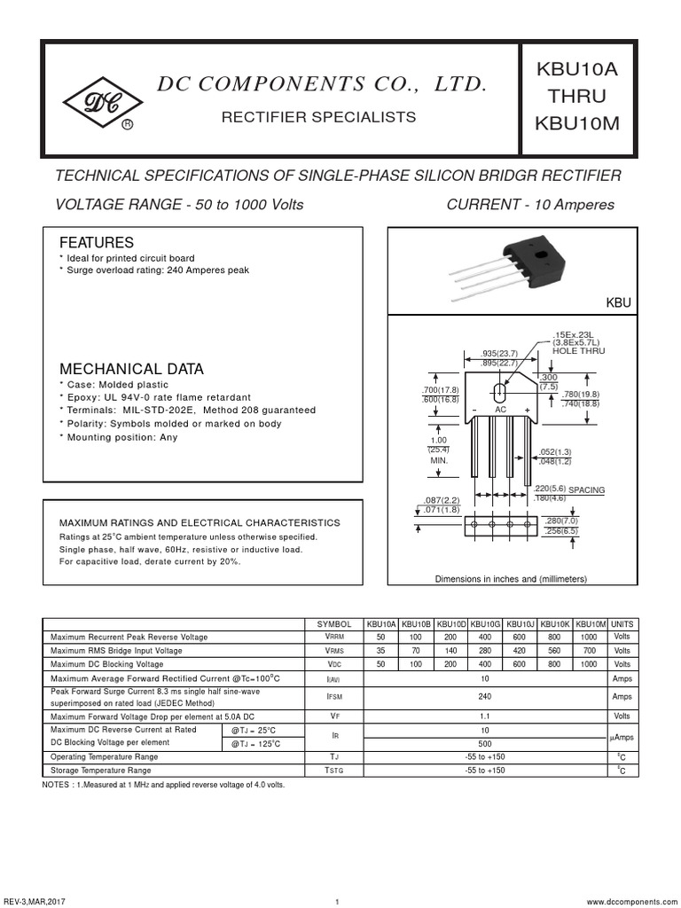 Kbu10a Dccomponents | PDF | Rectifier | Electronic Engineering