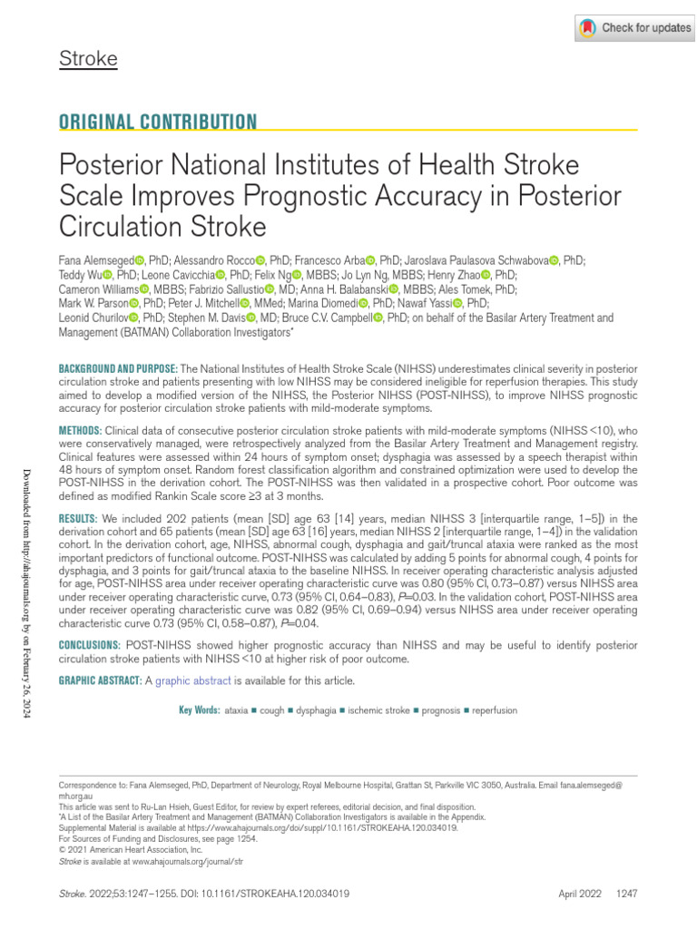 Alemseged Et Al 2021 Posterior National Institutes of Health Stroke ...
