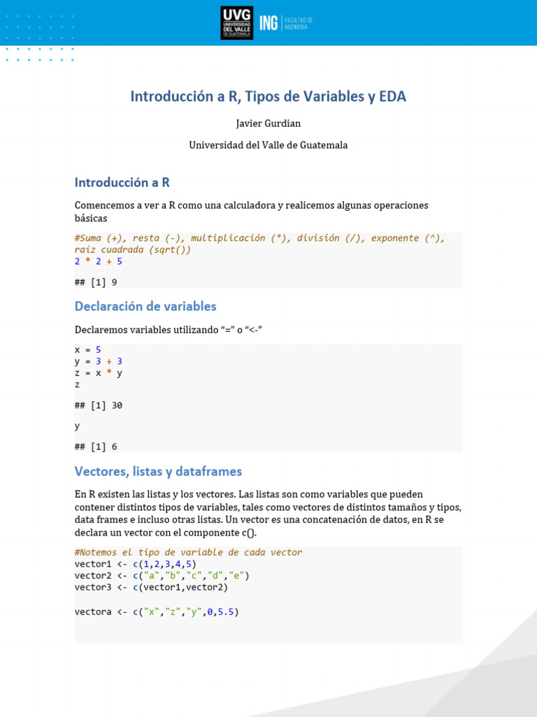 Introducción A R y Tipos de Variables | PDF | Ingeniería de software ...
