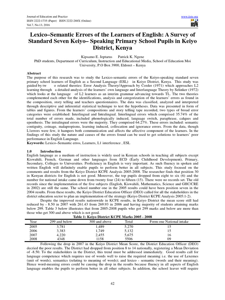 Lexico Semantic Errors Pdf Second Language Acquisition Second