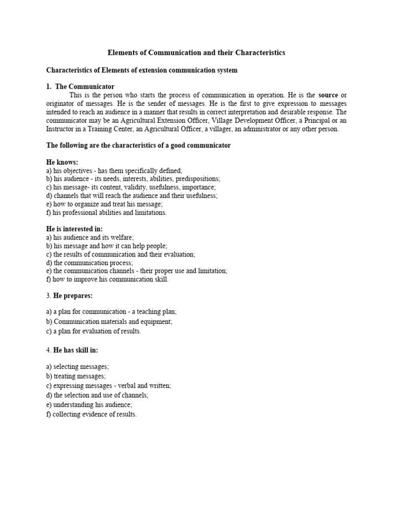 5.1 - Elements of Communication and Their Characteristics | PDF ...