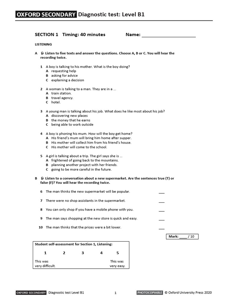 B1 Diagnostic Test Pdf English Language