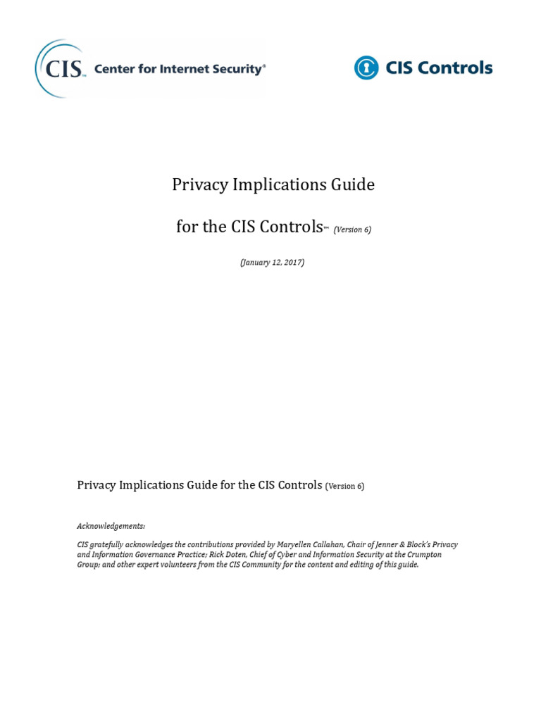 Privacy Implications Guide For The CIS Critical Security Controls 010520 v2 | PDF | Privacy ...
