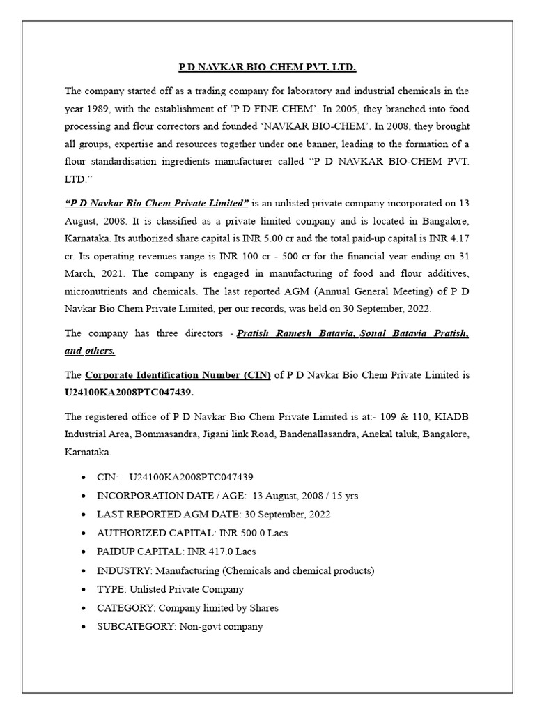 P D Navkar Bio Chem PVT Ltd. | PDF