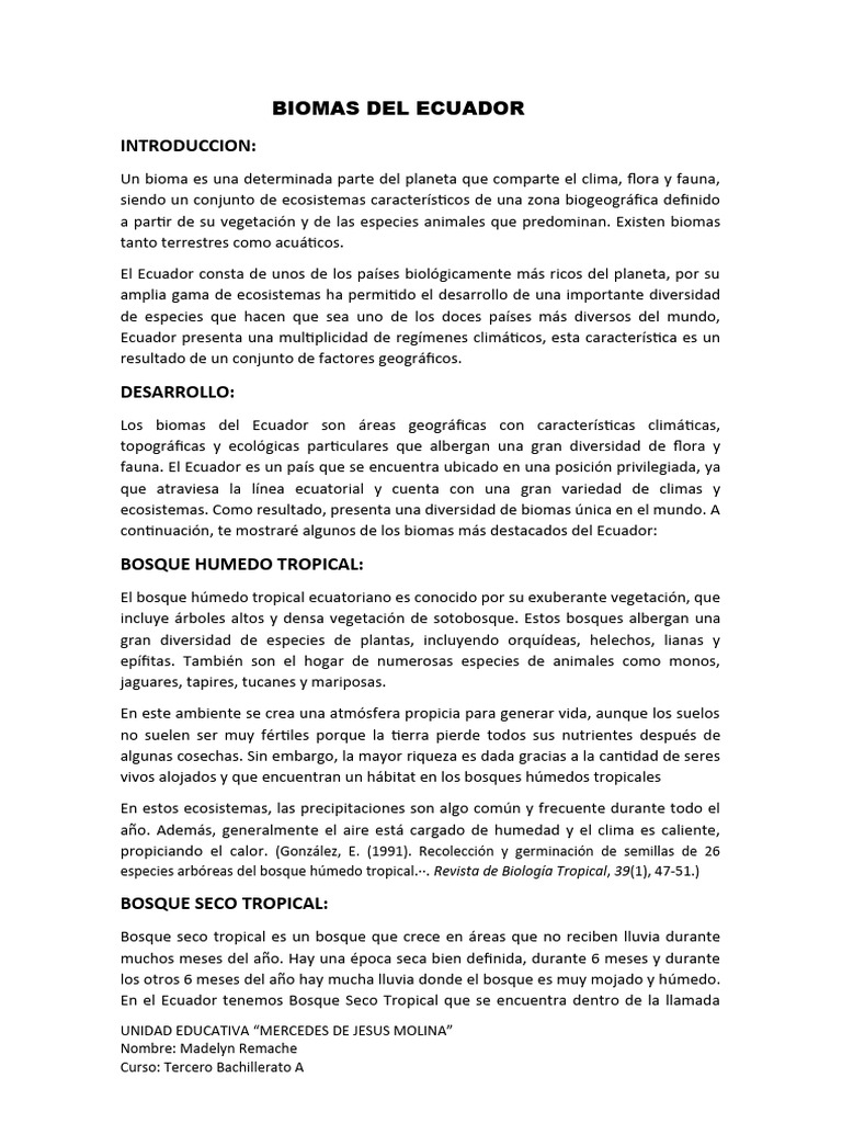 Biomas y ecosistemas del Ecuador | PDF | Los bosques | Zona tropical