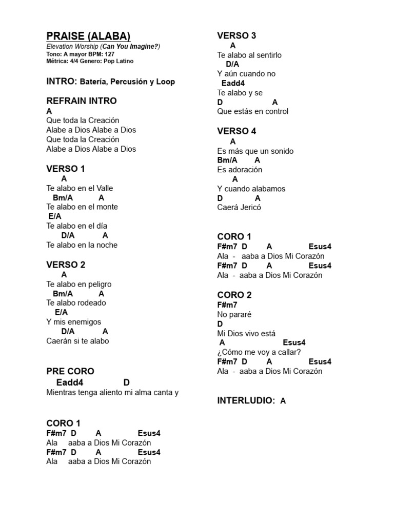 Alaba - A - Praise - Elevation Worship - (Cifrado y Letra) | PDF | Estudios de idiomas extranjeros