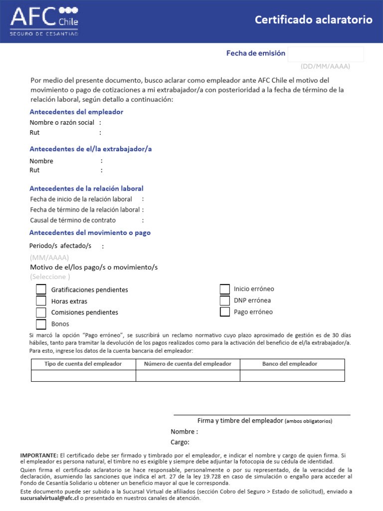Certificado Aclaratorio AFC | PDF