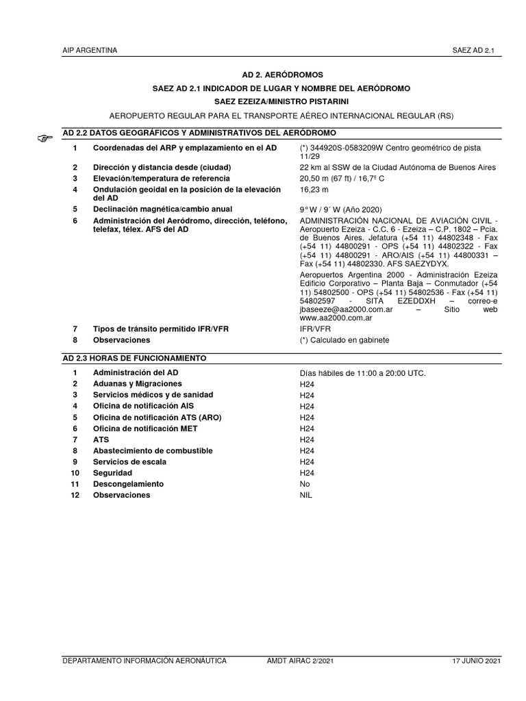 AIP Ezeiza | PDF | Aeropuerto | Reglas de vuelo por instrumentos